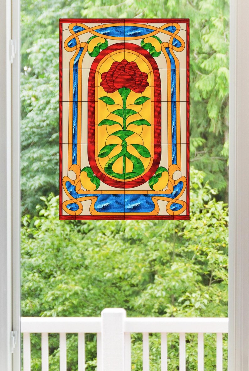Stranger Things Red Rose Faux Stained-glass WINDOW CLING Glossy ...