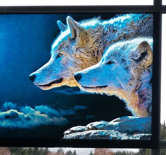 Glass Art Art & Collectibles Howling Wolf WINDOW CLING ~ Stained Glass ...