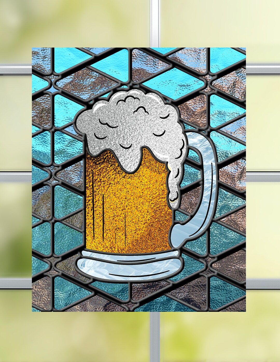 Beer Mug Window Cling Faux Stained Glass Size 10 Thick Glossy Vinyl Etsy