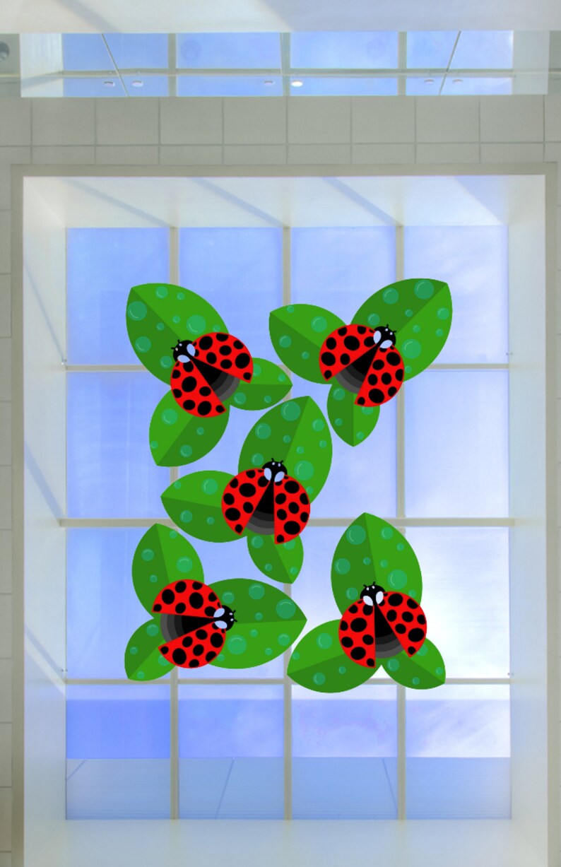 Ladybug WINDOW CLINGs Stained Glass Color Set of 5 | Etsy