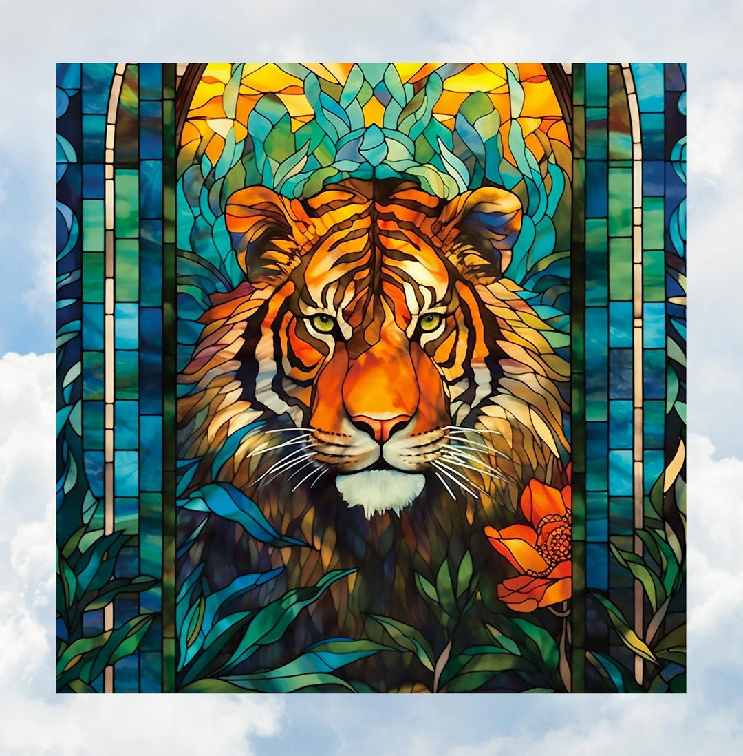 Tiger Faux Stained-glass WINDOW CLING Glossy, Translucent, Double-sided ...