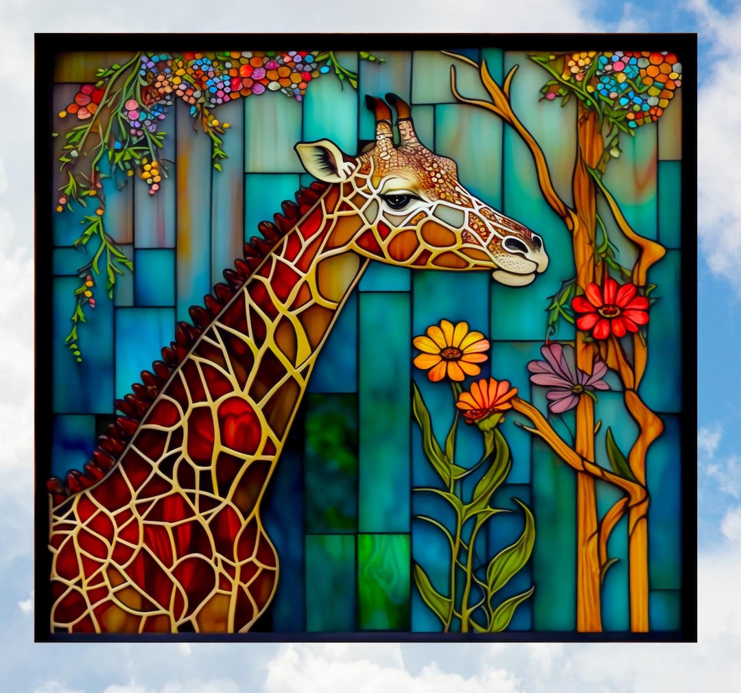 Giraffe Faux Stained Glass Window Cling ~ Sun-catcher Size 8.8 ...