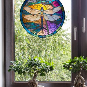 Dragonfly Faux Stained-glass WINDOW CLING Glossy, Translucent, Double ...