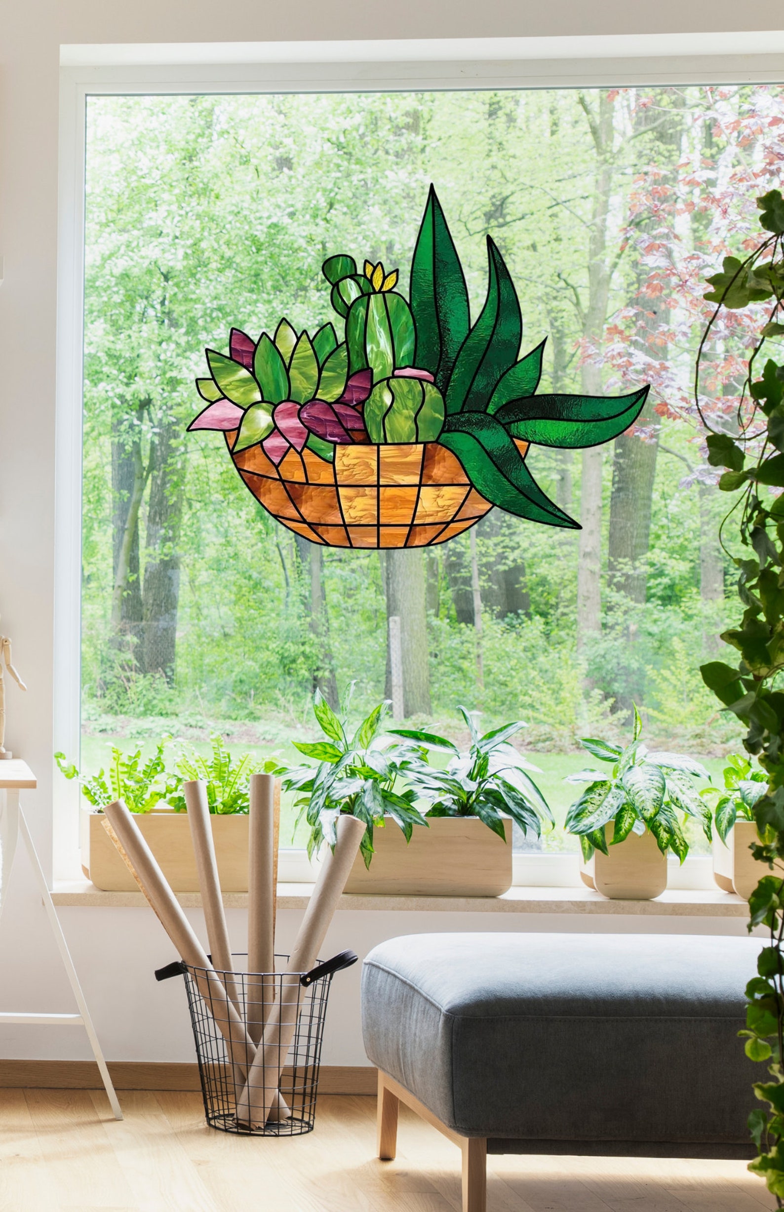 Faux Stained Glass Succulent Plants WINDOW CLING Suncatcher - Etsy