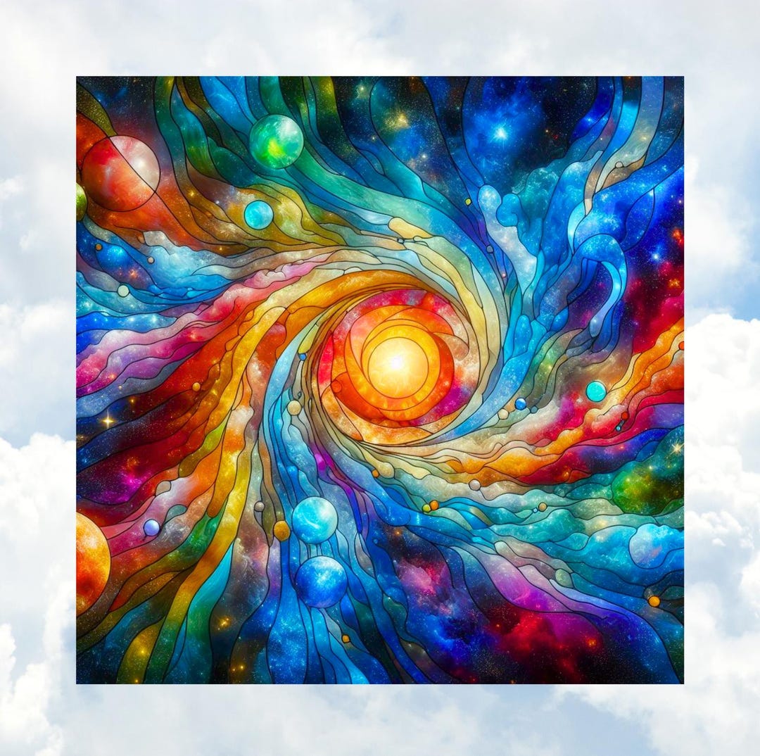 Celestial Galaxy Faux Stained Glass WINDOW CLING Deluxe Vinyl ...