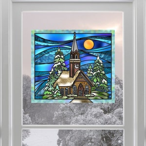 Church WINDOW CLING Faux Stained Glass Religious Suncatcher Size 9.1 ...