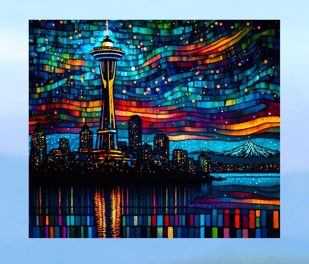 Seattle Skyline Space Needle Faux Stained-glass WINDOW CLING Glass-like Suncatcher - Etsy