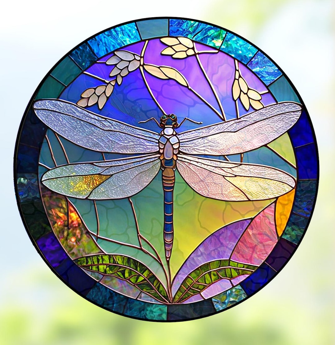 Dragonfly Faux Stained-glass WINDOW CLING Glossy, Translucent, Double ...