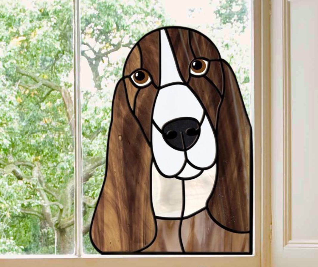Basset Hound Faux Stained-glass WINDOW CLING Glass-like Suncatcher - Etsy