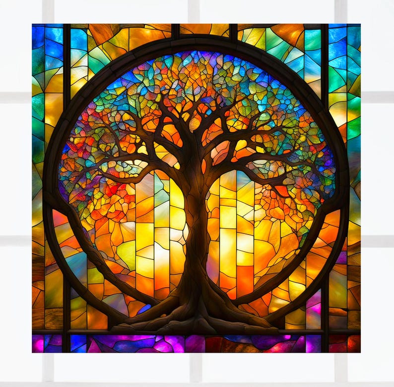 Tree of Life Faux Stained Glass WINDOW CLING Glossy, Translucent ...