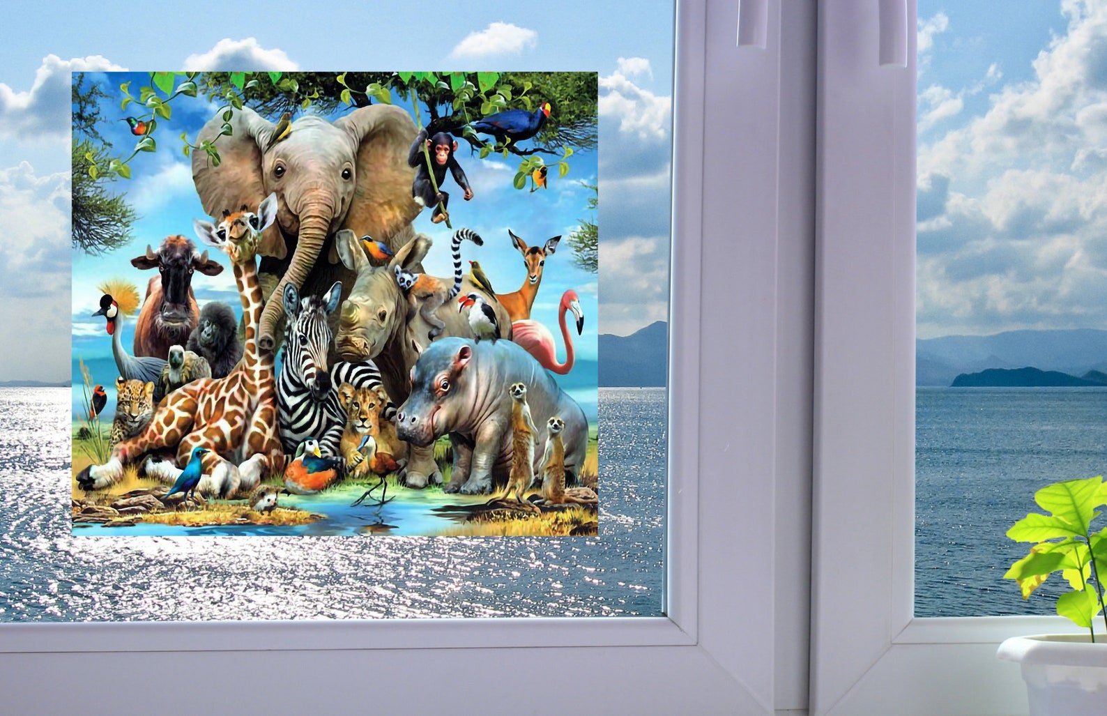 Jungle Animals WINDOW CLING Safari Suncatcher Size - Etsy