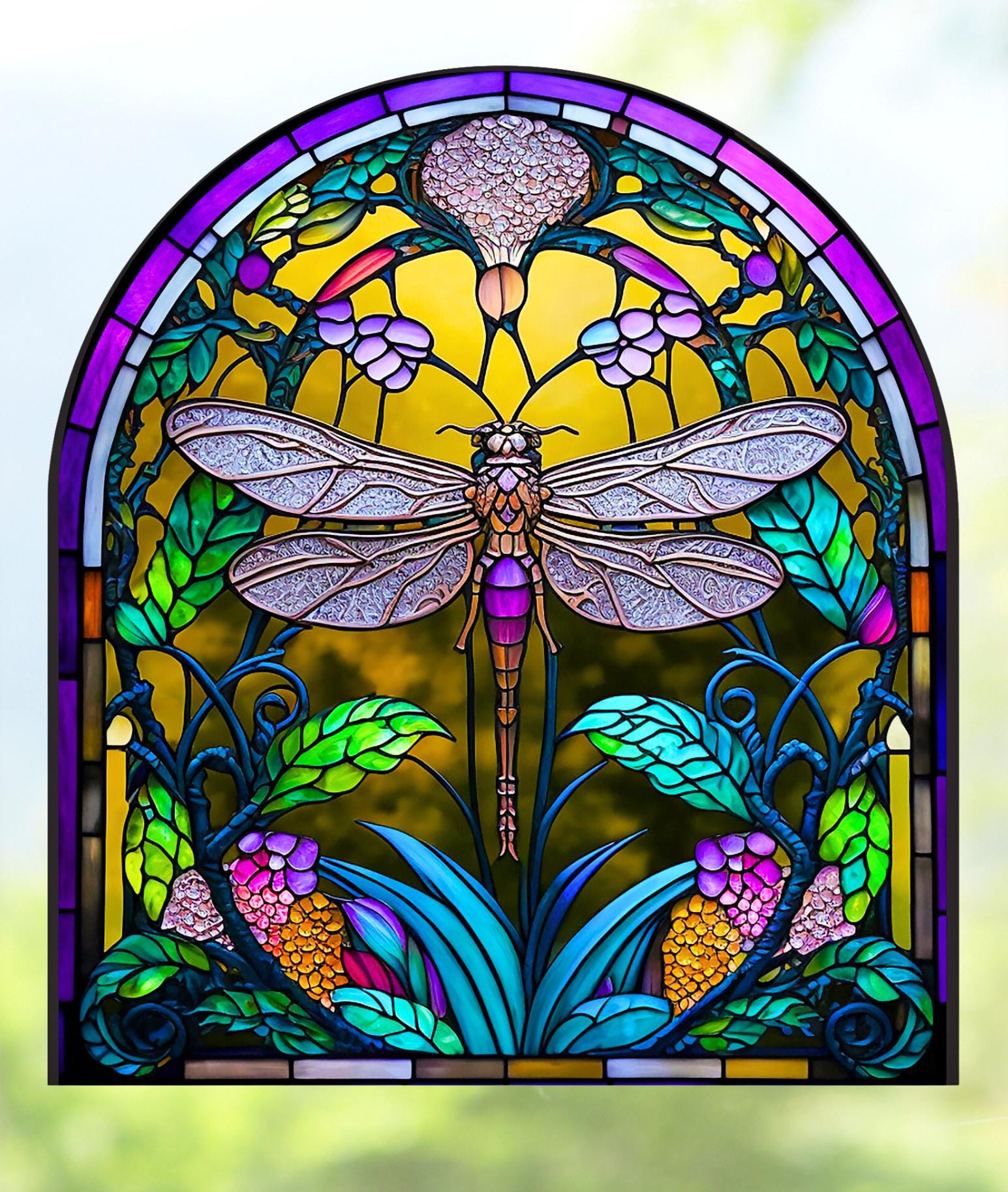 Dragonfly Arch Faux Stained-glass WINDOW CLING - Etsy