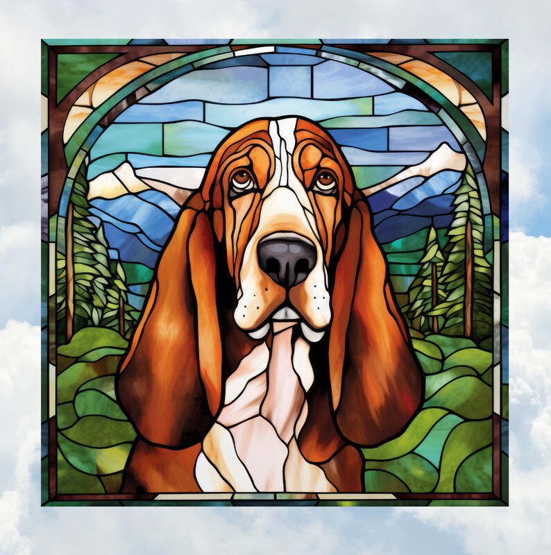 Basset Hound Faux Stained-glass WINDOW CLING Glossy, Translucent ...
