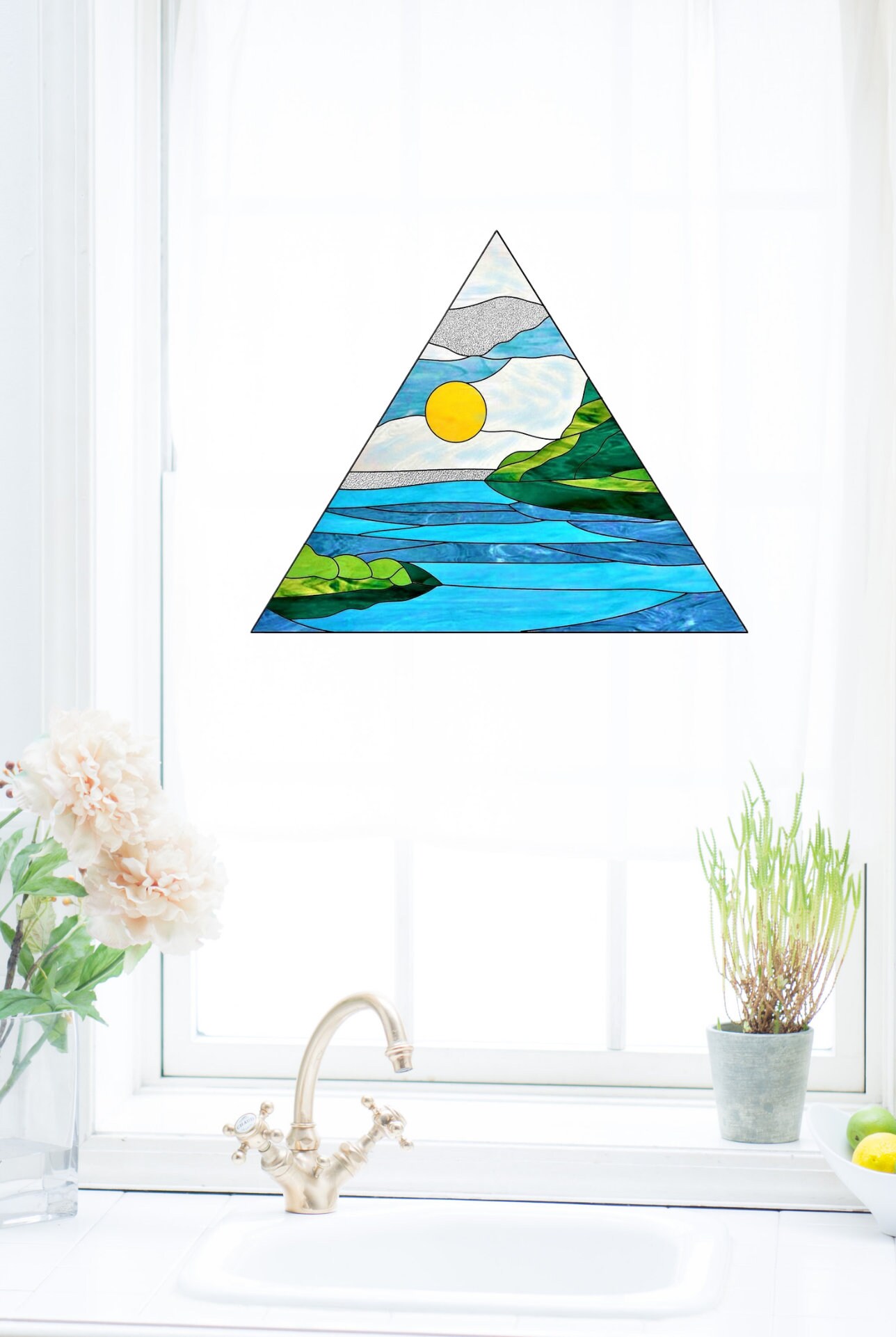 Sun & Sea WINDOW CLING Faux Stained Glass Suncatcher | Etsy