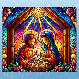 Nativity Faux Stained Glass Window Cling ~ Christmas Manger Scene Size ...