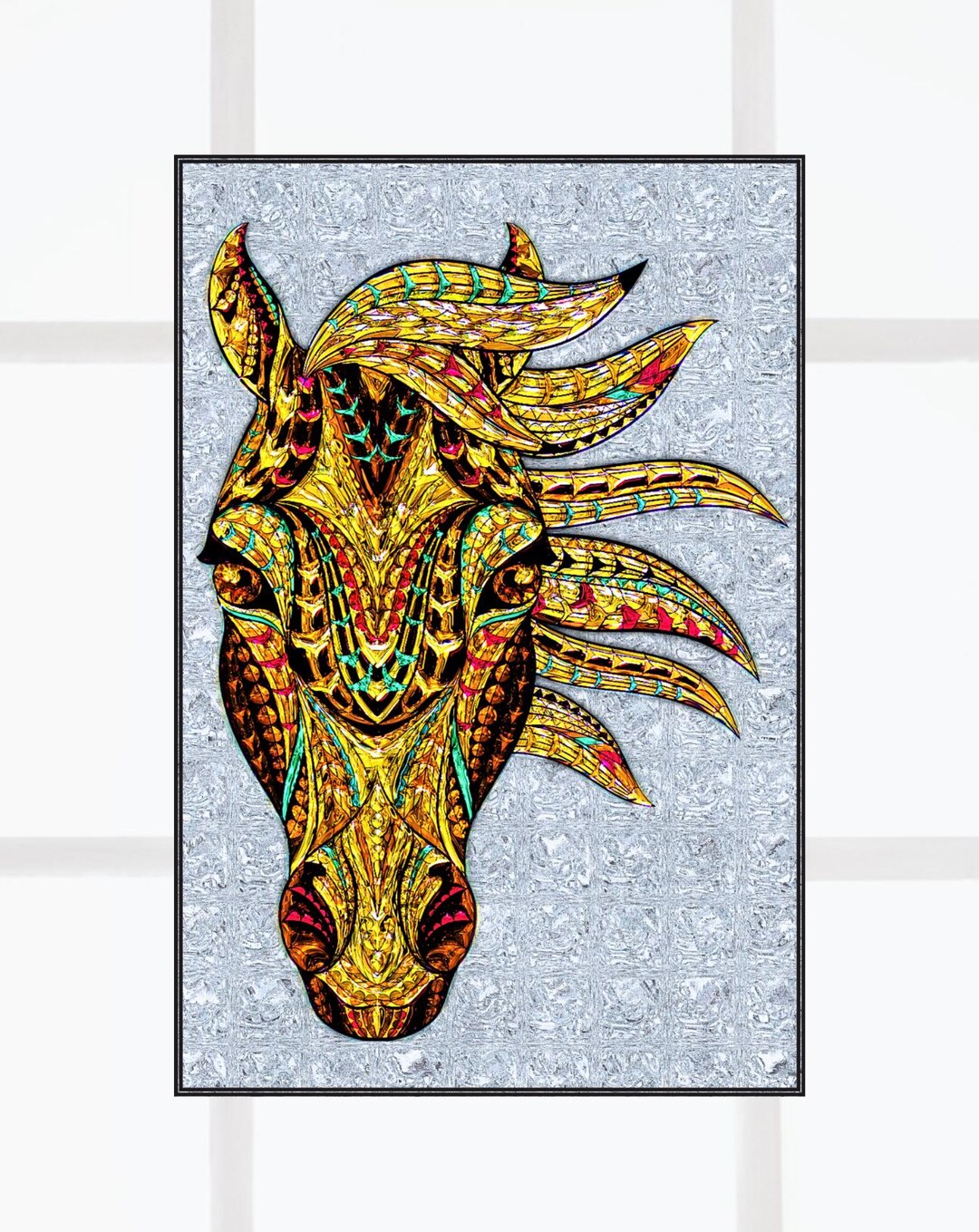 Native American Style Horse Faux Stained Glass WINDOW CLING Glossy ...