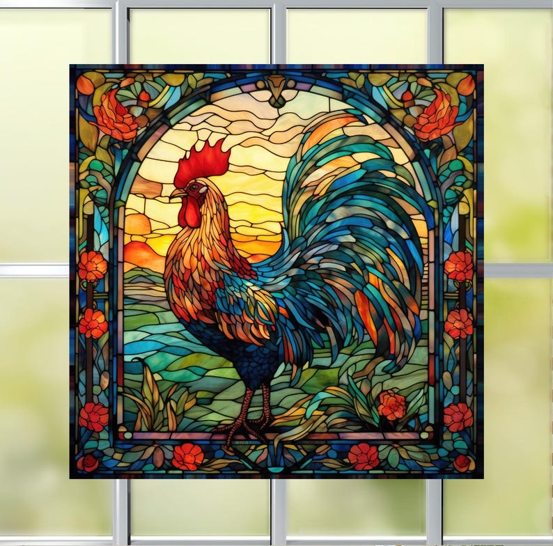 Rooster Faux Stained-glass WINDOW CLING Glossy, Translucent - Etsy