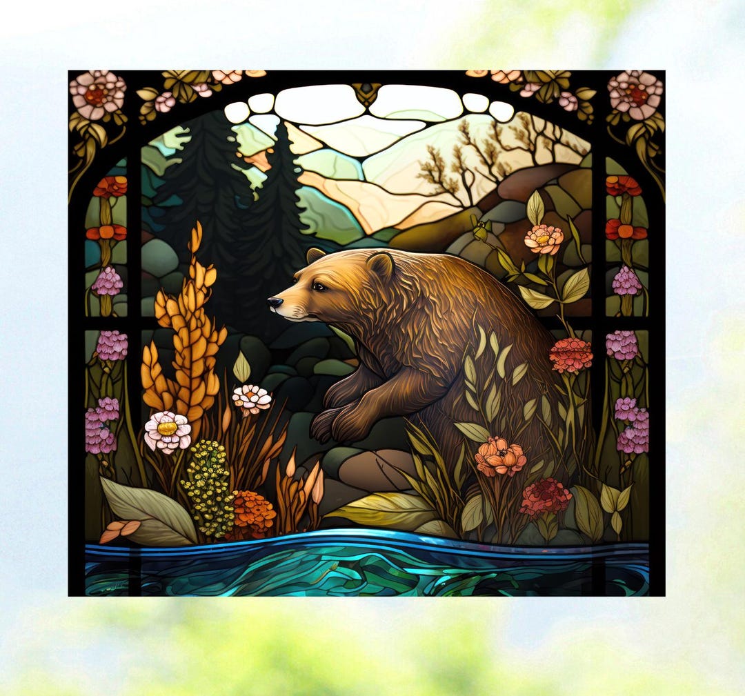 Bear Window Cling ~ Faux Stained Glass ~ Sun-catcher Size 9.1 ...