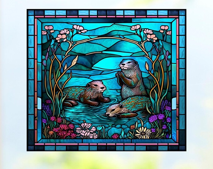 Otter Stained Glass Window Cling Window Sticker Decal - No Adhesive ...