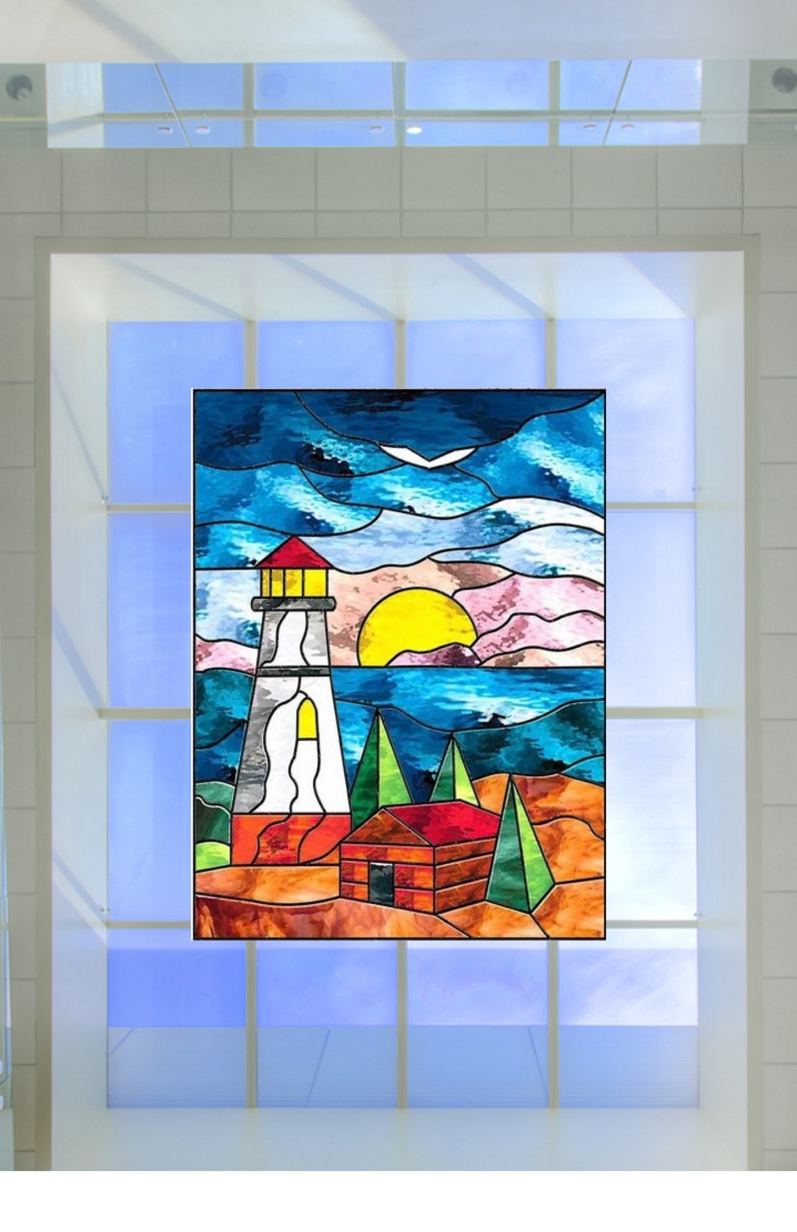 Faux Stained Glass Lighthouse WINDOW CLING Suncatcher Size - Etsy UK