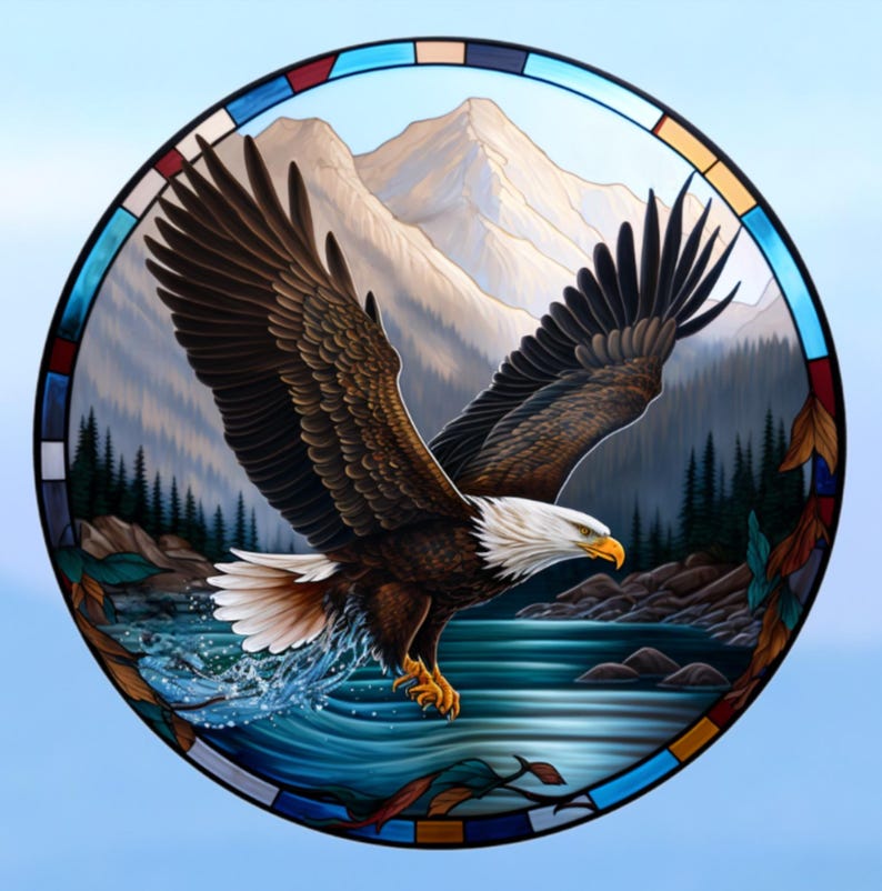 Bald Eagle Faux Stained-glass WINDOW CLING Glossy, Translucent - Etsy