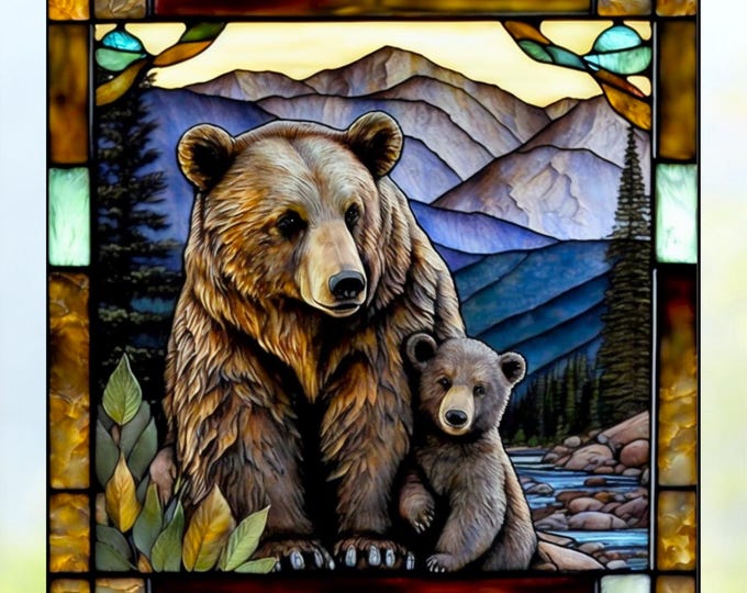 Bear Stained Glass Window Cling Decal Sticker Window Film Reusable No ...