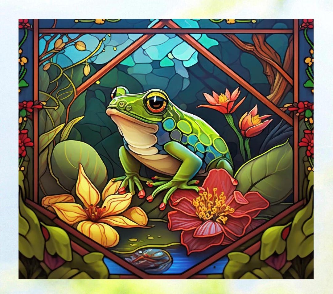 Frog Window Cling ~ Faux Stained Glass ~ Sun-catcher Size 9.1 ...