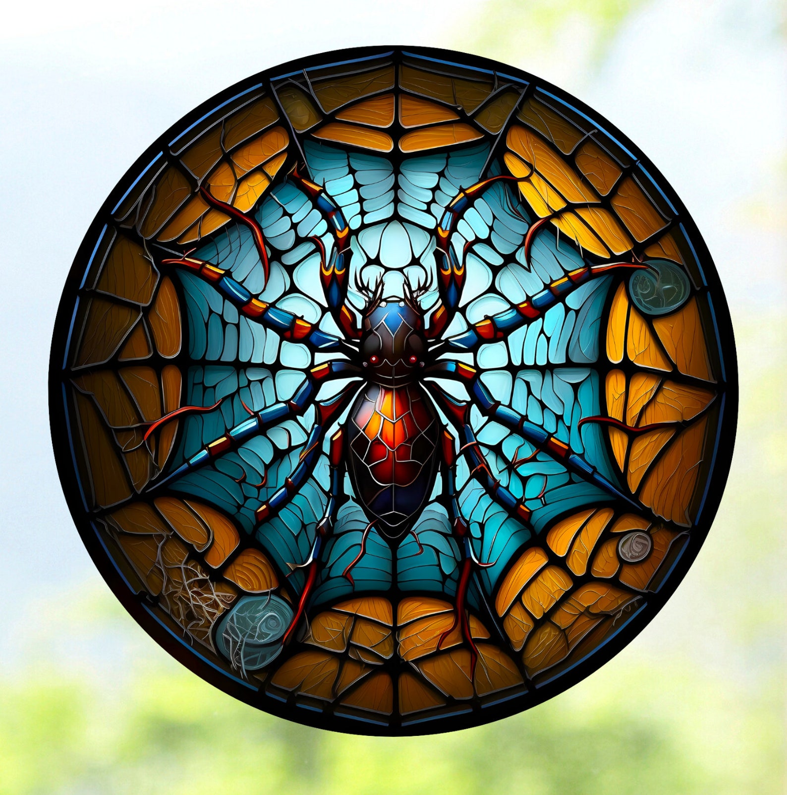 Faux Stained Glass Spider Web WINDOW CLING Suncatcher Size - Etsy