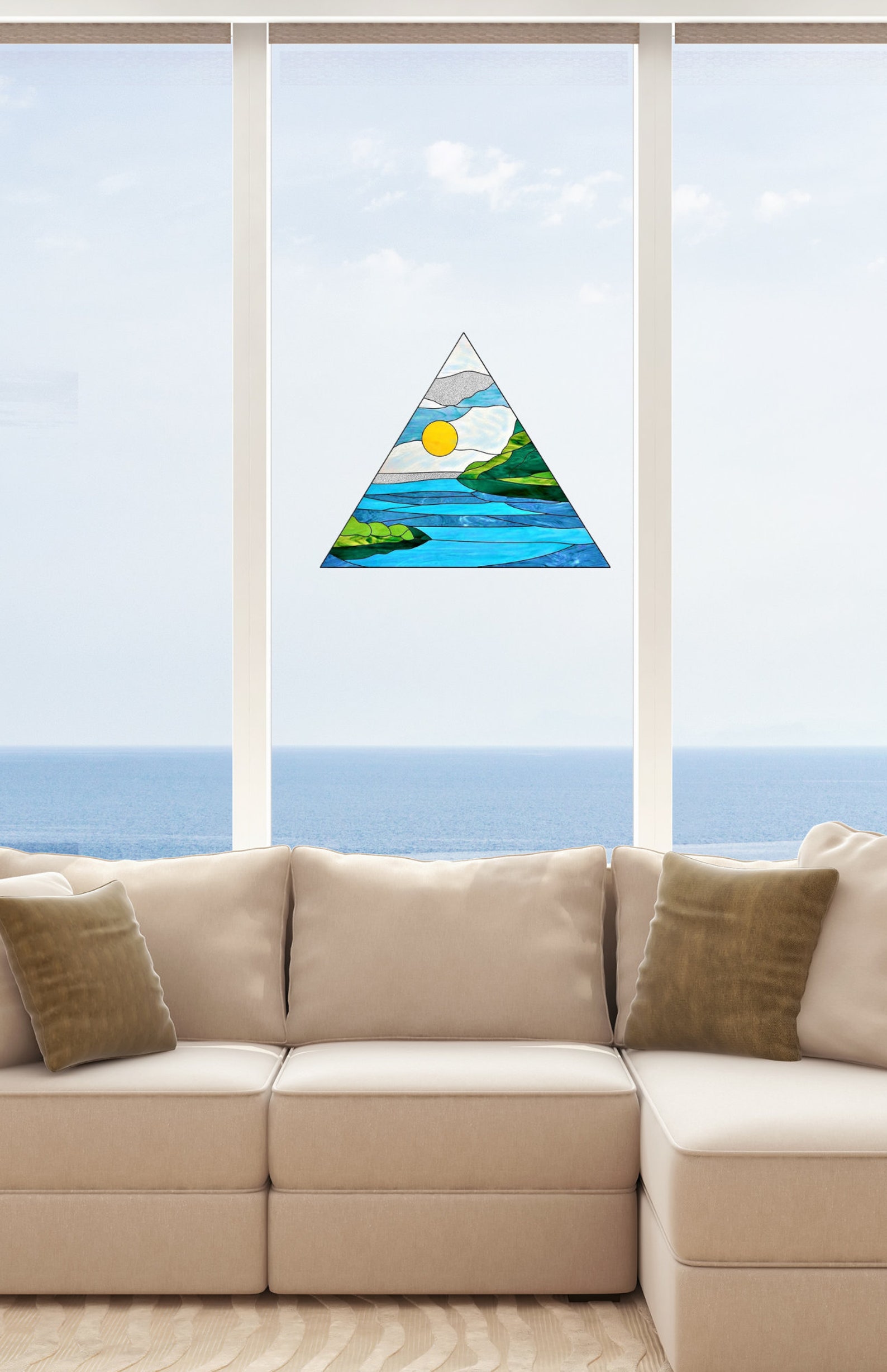 Sun & Sea WINDOW CLING Faux Stained Glass Suncatcher | Etsy