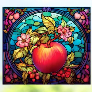 Red Apple Faux Stained-glass Window Cling Sun-catcher Size 9" ~ 7 ...