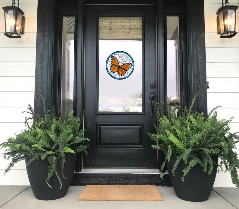 Faux Stained Glass Monarch Butterfly WINDOW CLING Round - Etsy