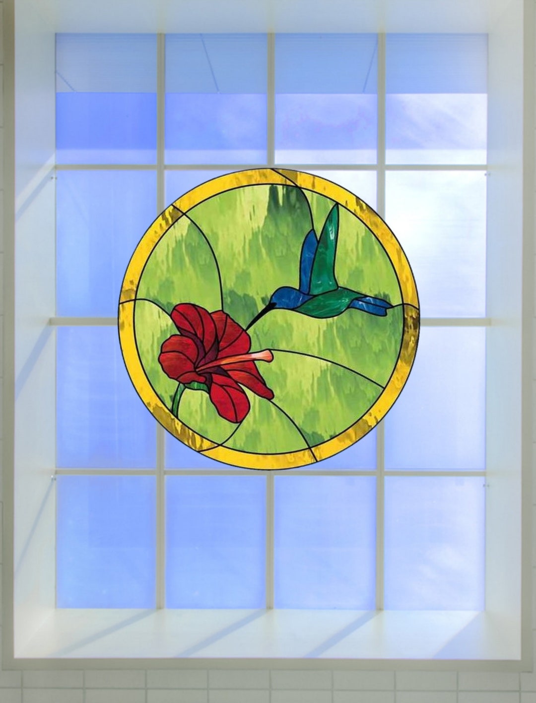 Hummingbird WINDOW CLING Faux Stained Glass Hibiscus - Etsy