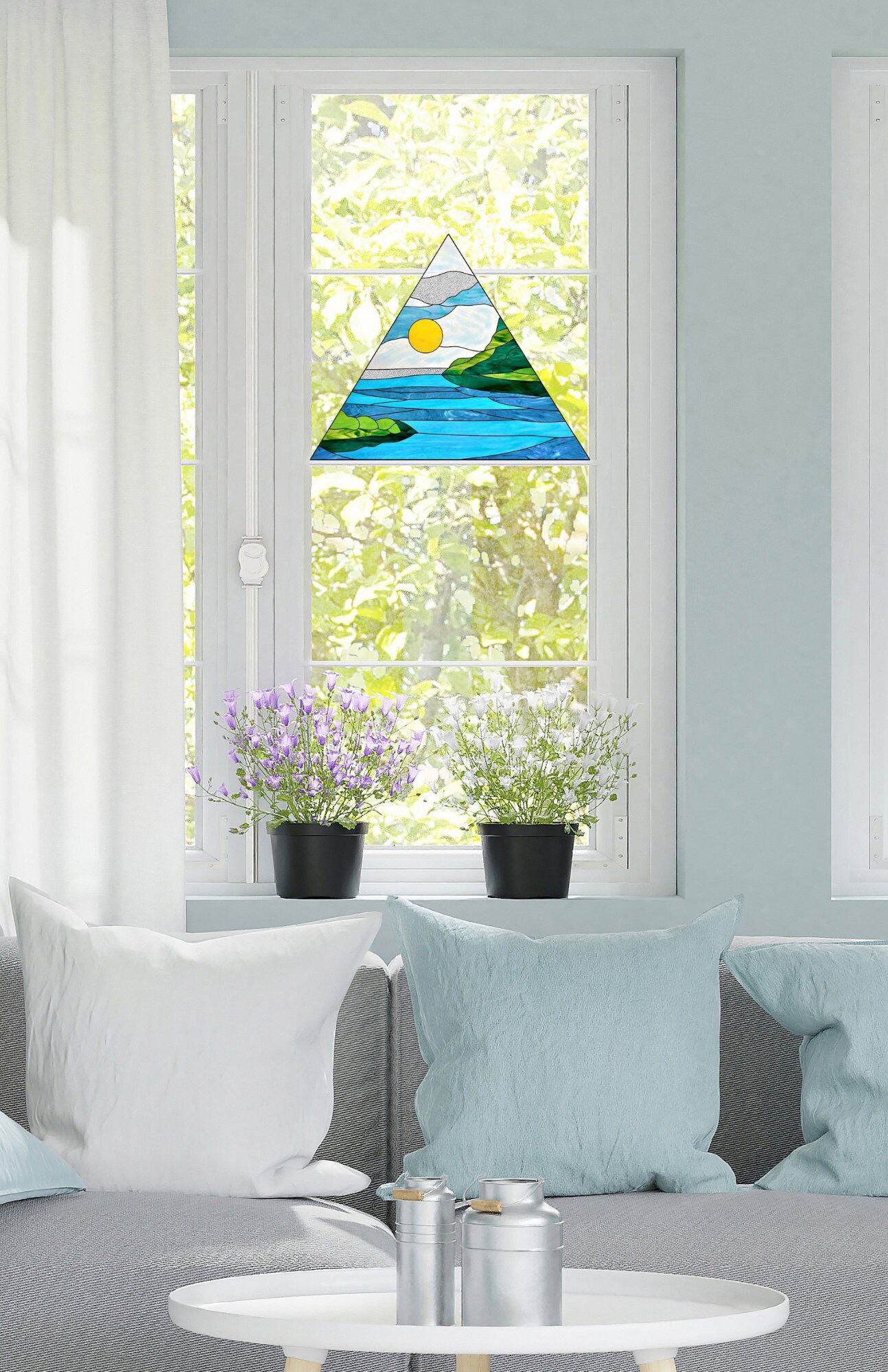 Sun & Sea WINDOW CLING Faux Stained Glass Suncatcher | Etsy