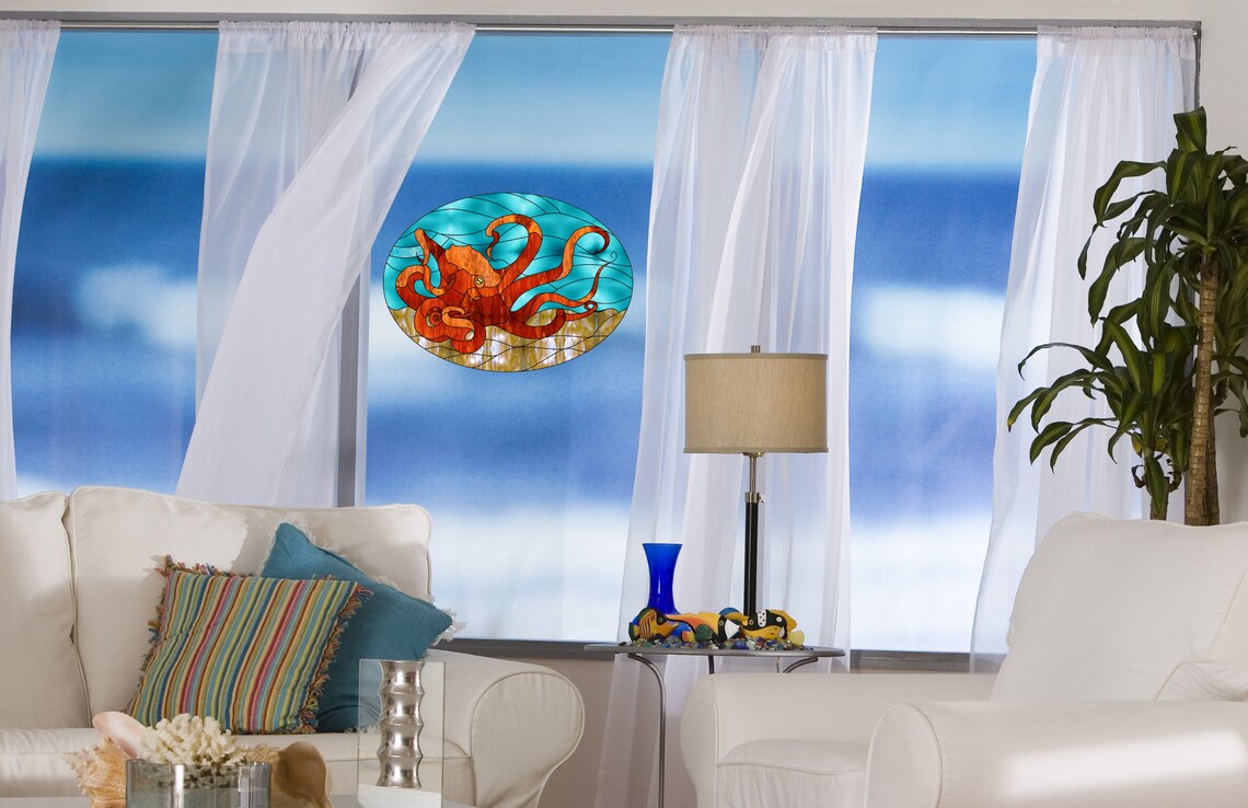 Octopus WINDOW CLING Faux Stained Glass Suncatcher Size - Etsy