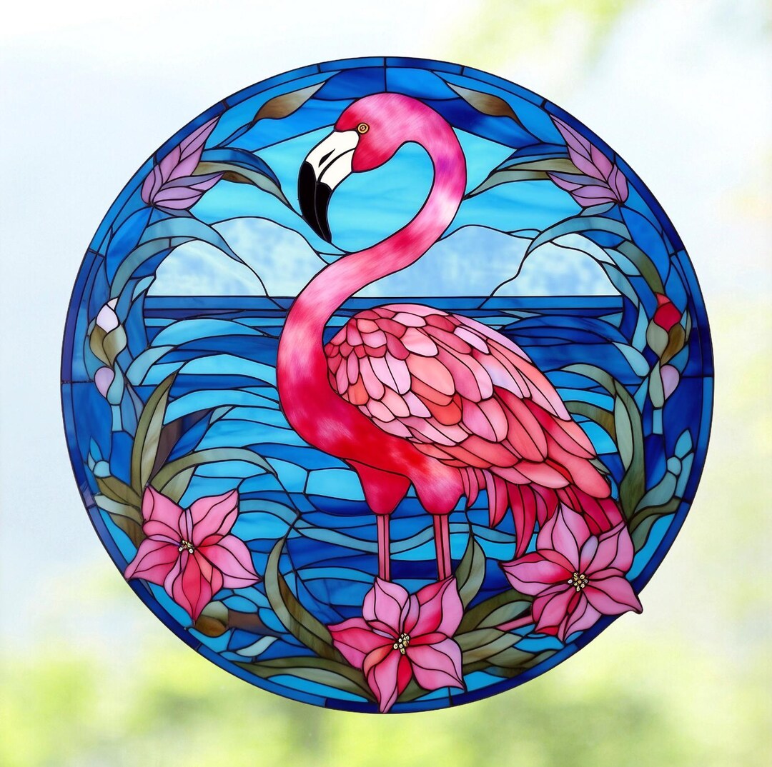 Flamingo Faux Stained-glass WINDOW CLING Glossy, Translucent, Double ...