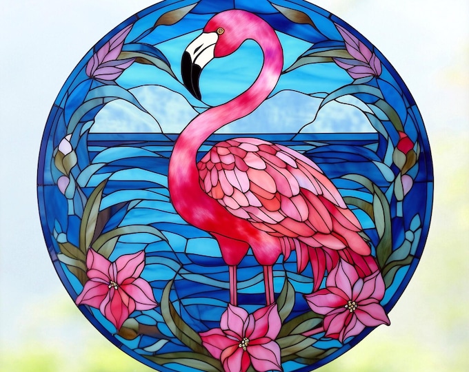 Flamingo Stained Glass Window Cling Decal Sticker Vinyl Window Film ...