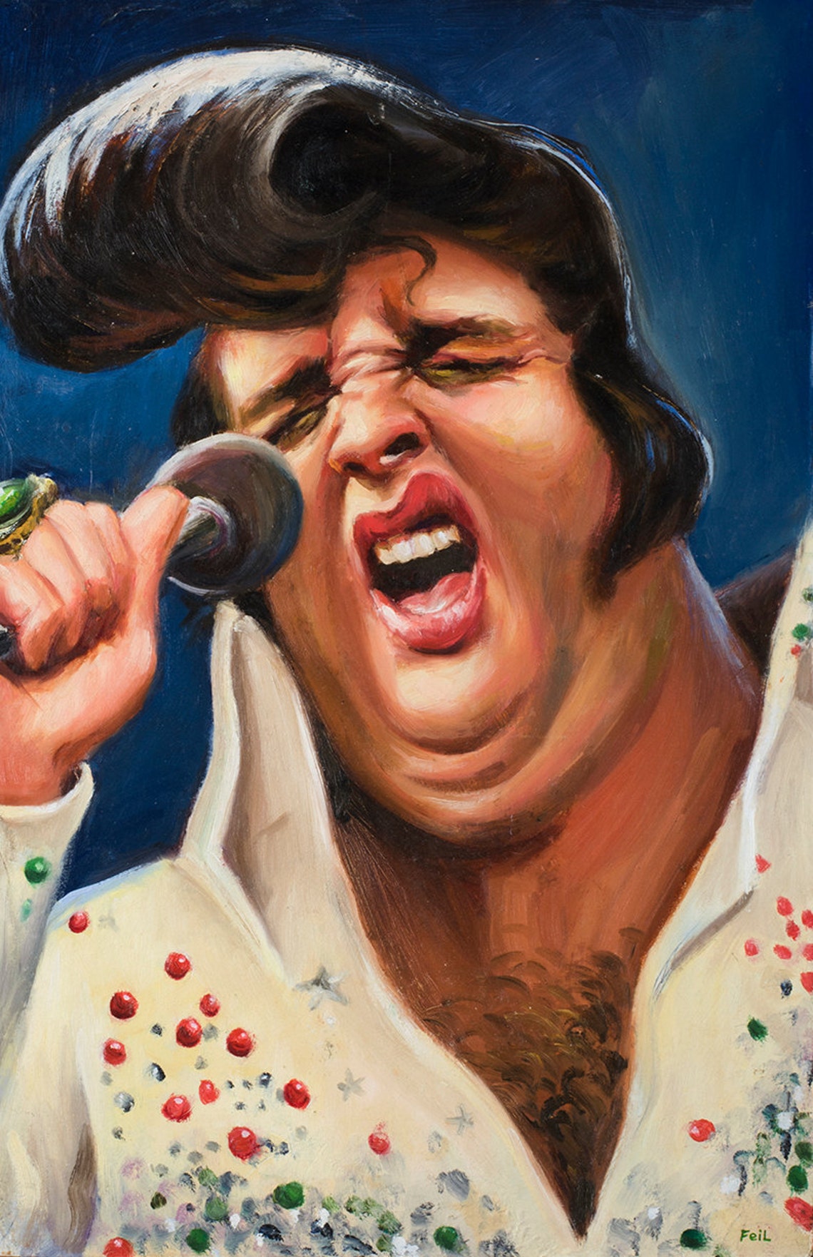 Fat Elvis Caricature. Elvis Presley Portrait. Funny Art Print. | Etsy