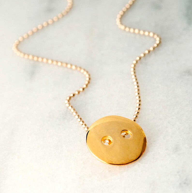 Gold Button Necklace Sterling Silver Button Pendant Cute as - Etsy UK