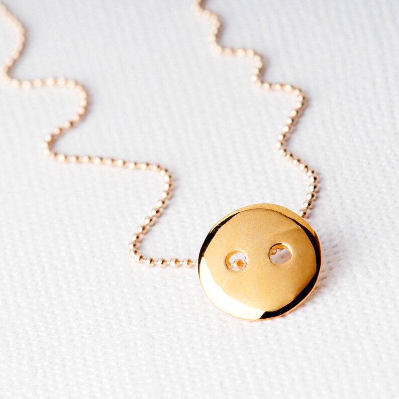Gold Button Necklace Sterling Silver Button Pendant Cute as - Etsy UK