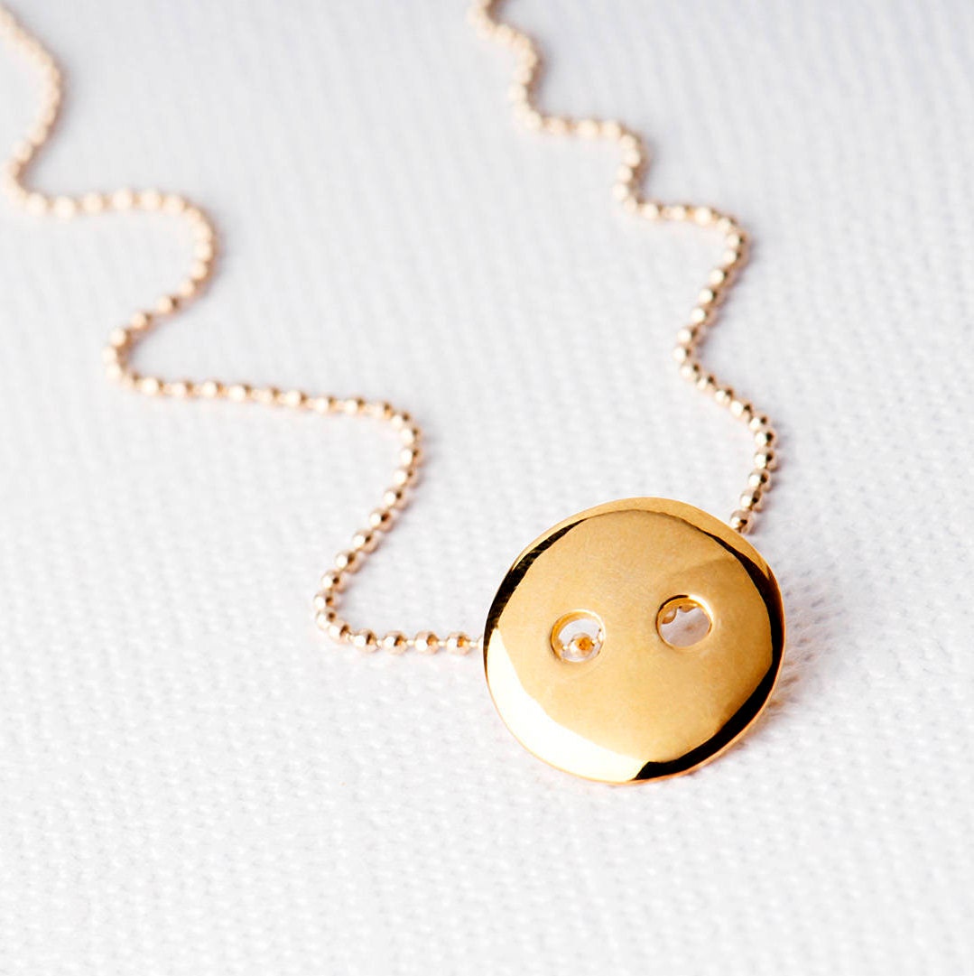 Gold Button Necklace Sterling Silver Button Pendant Cute as - Etsy UK