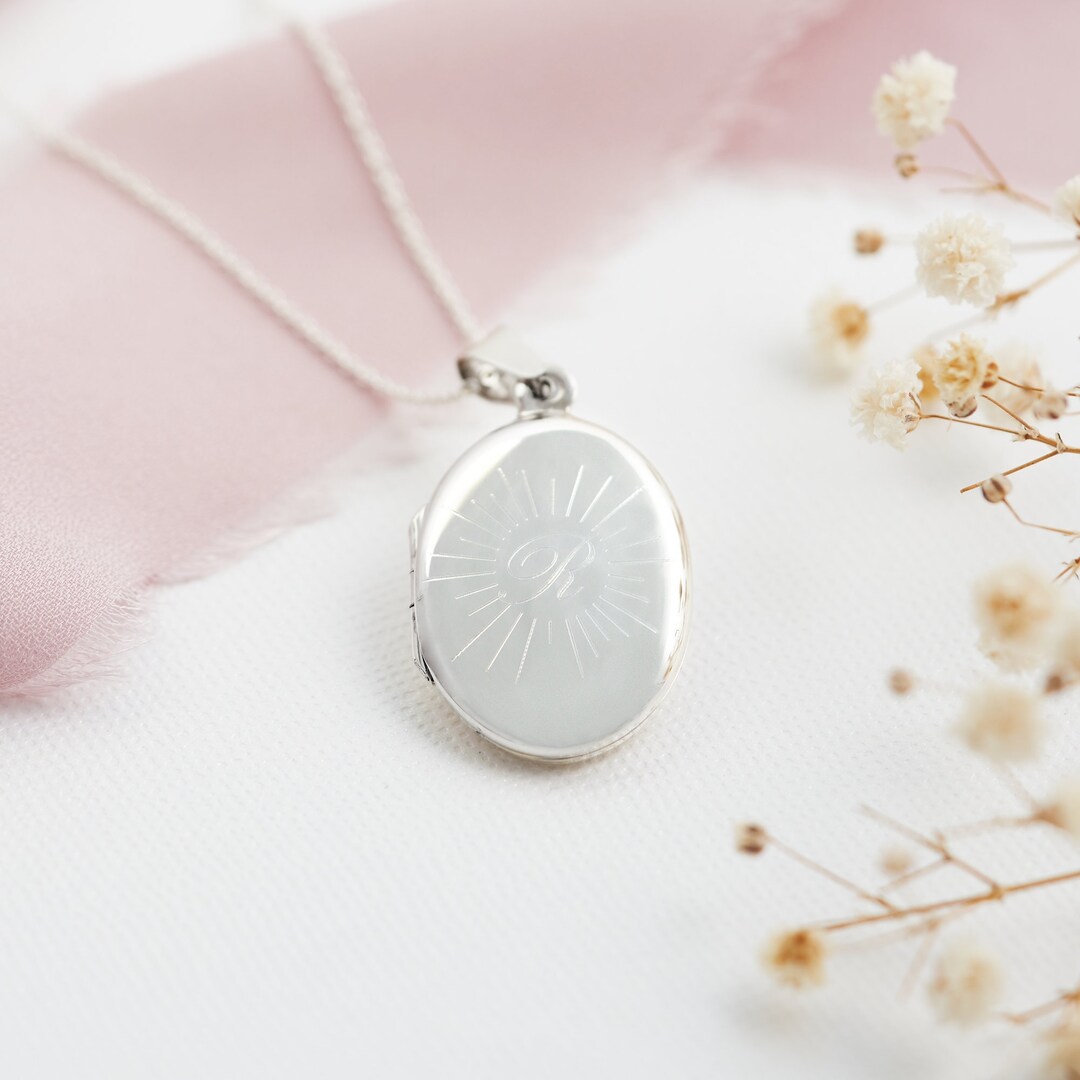 Sunrise Initial Sterling Silver Locket Engraved Locket - Etsy