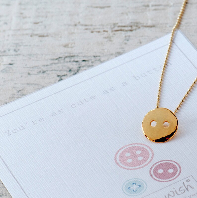 Gold Button Necklace Sterling Silver Button Pendant Cute as - Etsy UK