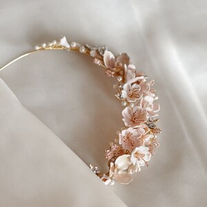 Sherry Bridal Tiara Flower Tiara Blush Tiara Gold Crown | Etsy