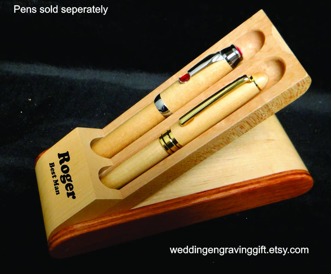Pen Box, Wood Pen Box, Personalized Double Wooden Pen Box, Groomsman ...