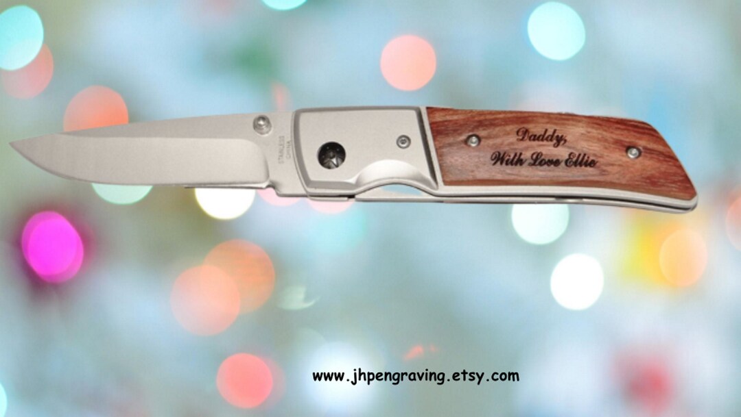 LED Pocket Knife With Personalized Wood Handle | Folding Craft Tool for ...
