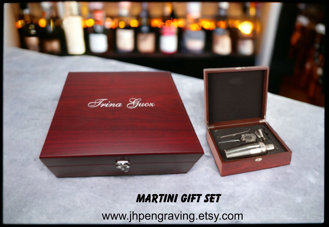 Personalized Martini Gift Set, Martini Gift Set in Wood Box, Barware ...