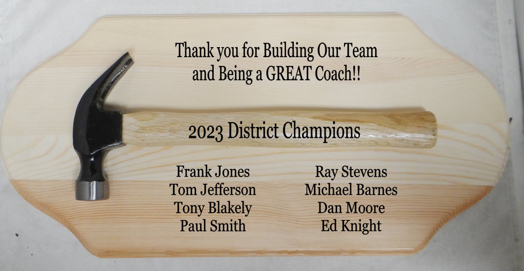 Personalized Engraved Hammer Plaque - Sports Coach Recognition Gift and ...