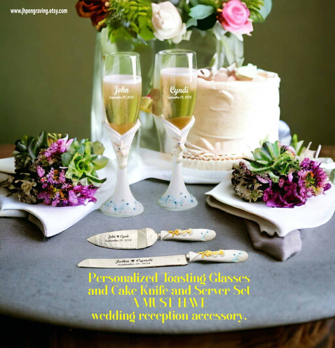 Beach Theme Cake Knife and Server Set With Toasting Flutes ...