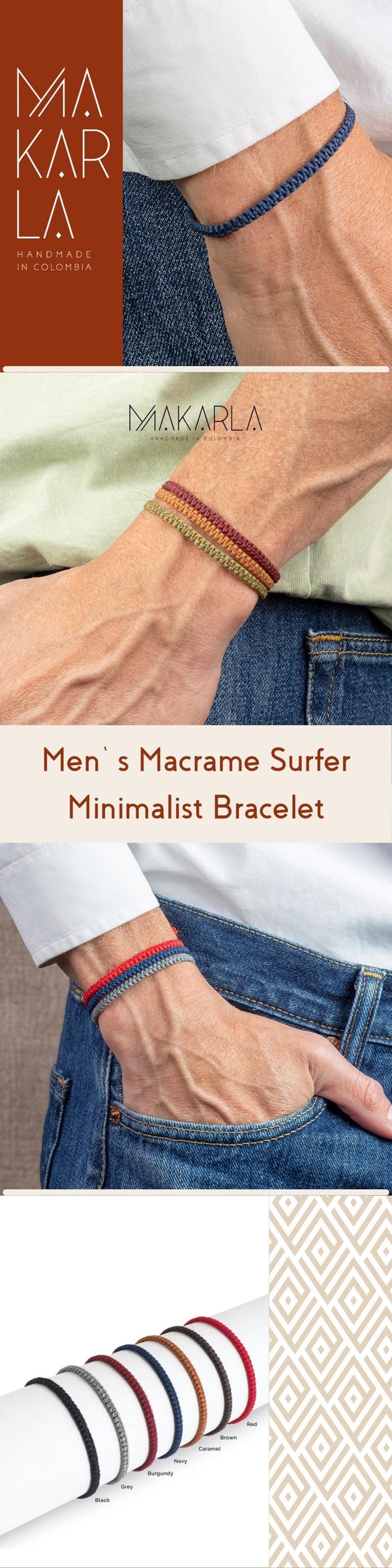 Mens Macrame Bracelet Set Waxed Cord Earth Tone Jewelry Waterproof ...