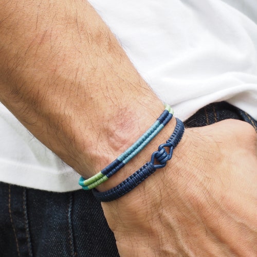 Leather Macrame Bracelet Blue Weaved Boho Mens Bracelet - Etsy